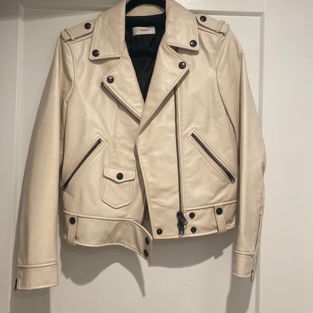 Coach Ivory Leather Moto Jacket - Gem